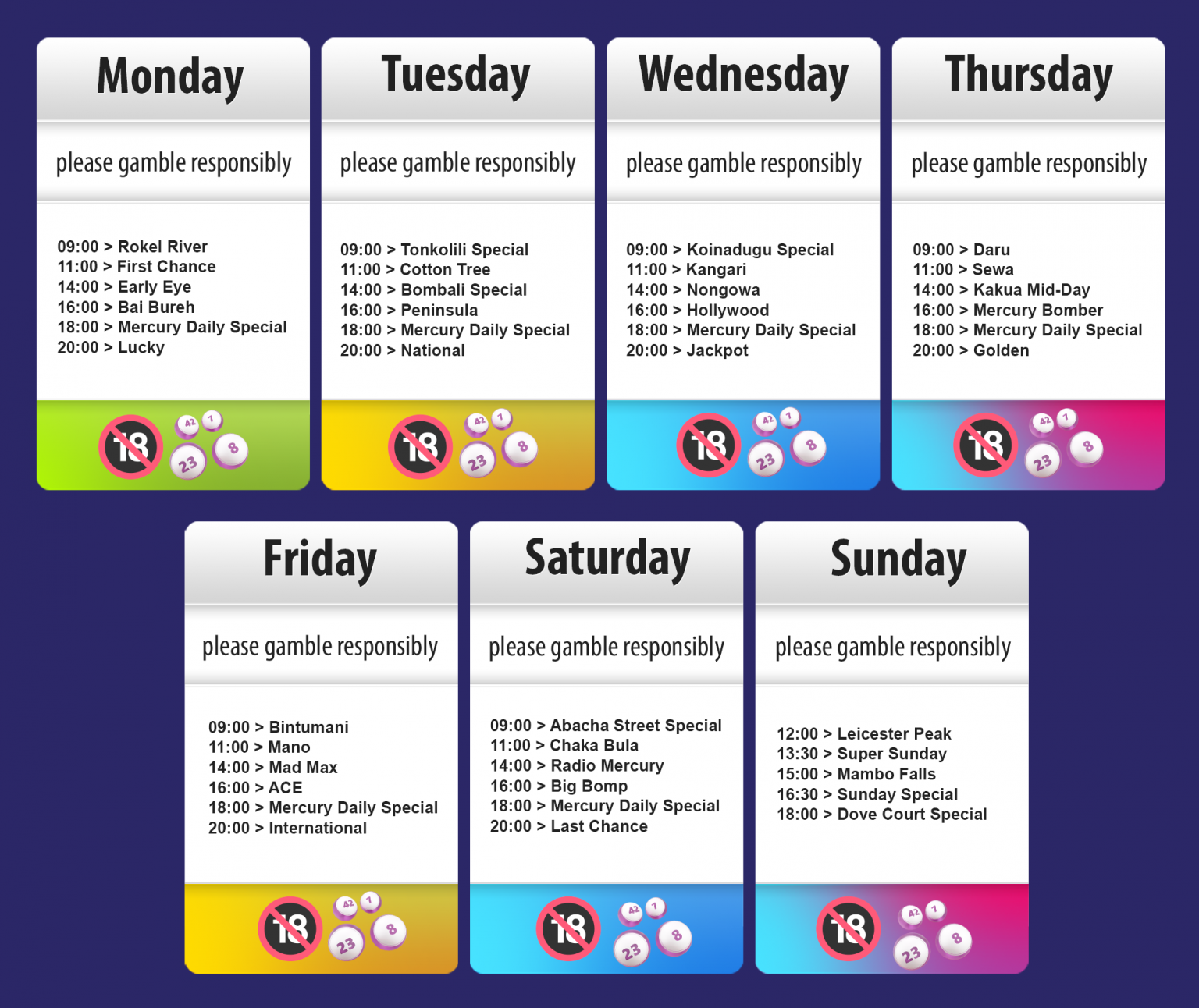 Weekly Betting Schedule - Mercury International